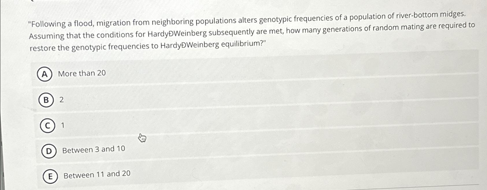 Solved "Following a flood, migration from neighboring | Chegg.com