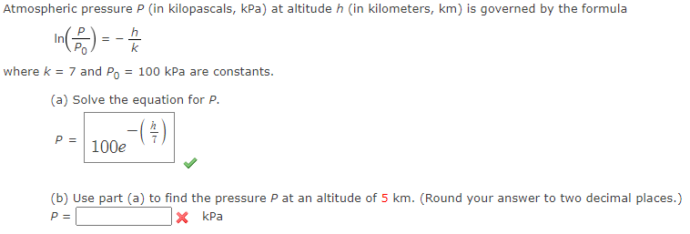 Solved Atmospheric pressure P (in kilopascals, kPa ) ﻿at | Chegg.com