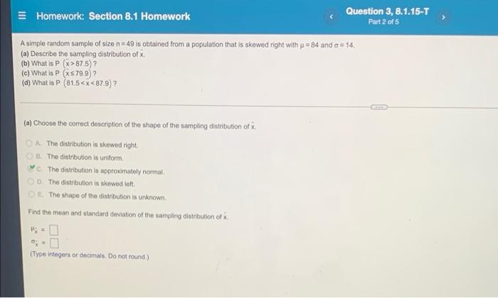 Solved Homework Section 8 1 Homework Question 3 8 1 15 T