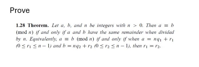 Solved Prove1.28 ﻿Theorem. Let a,b, ﻿and n ﻿be integers with | Chegg.com
