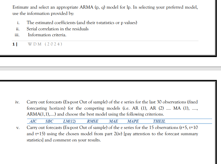 Estimate and select an appropriate ARMA (p, ﻿q) | Chegg.com