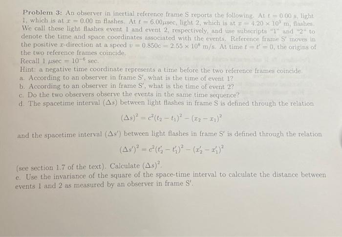 Solved An observer in inertial reference frame S reports the | Chegg.com
