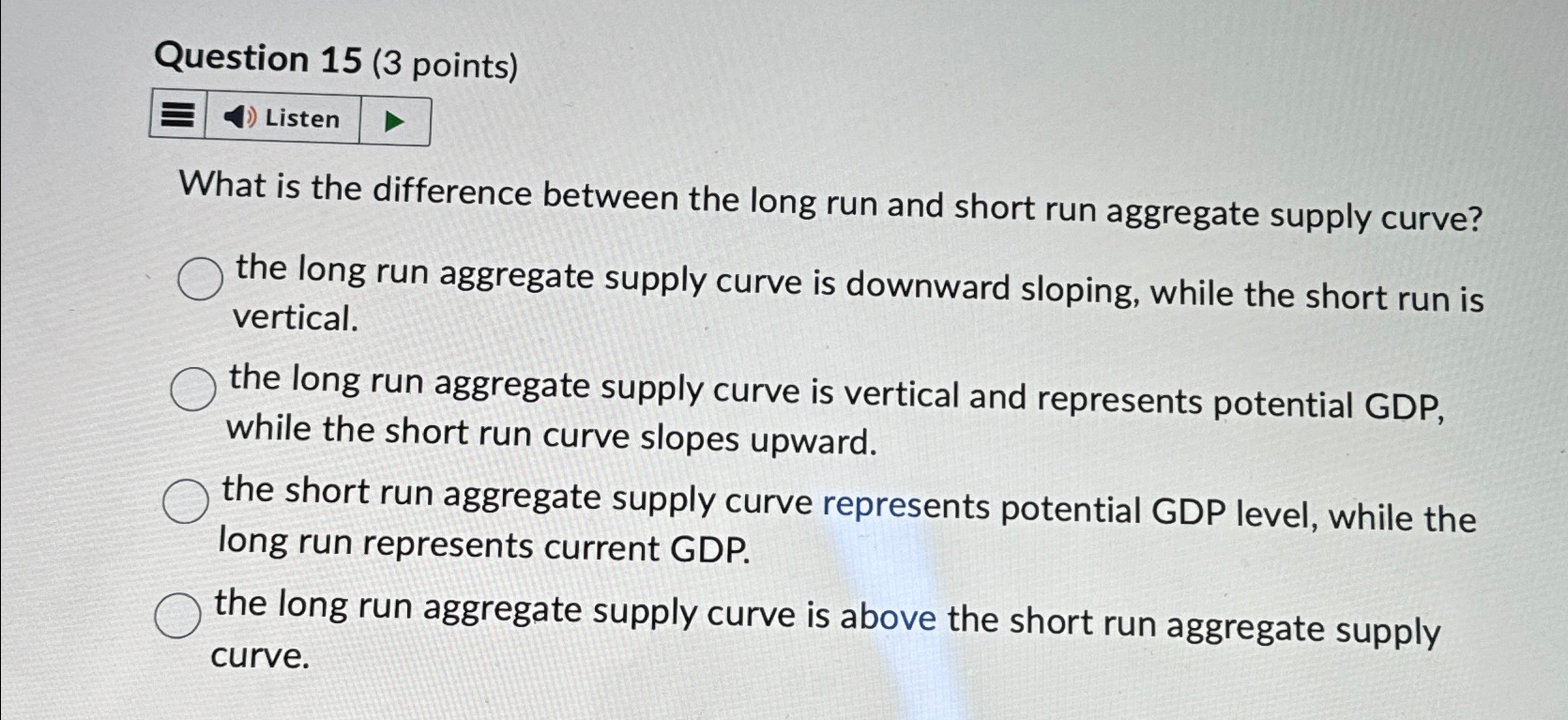 Solved Question 15 (3 ﻿points)ListenWhat is the difference | Chegg.com