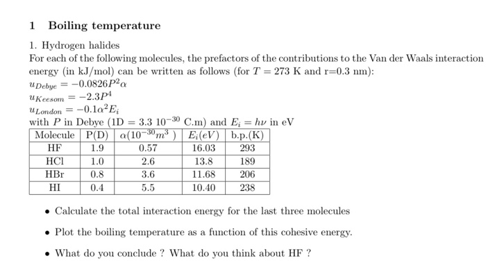 1 Boiling temperature 1. Hydrogen halides For each of | Chegg.com