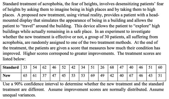 Solved Standard treatment of acrophobia, the fear of | Chegg.com