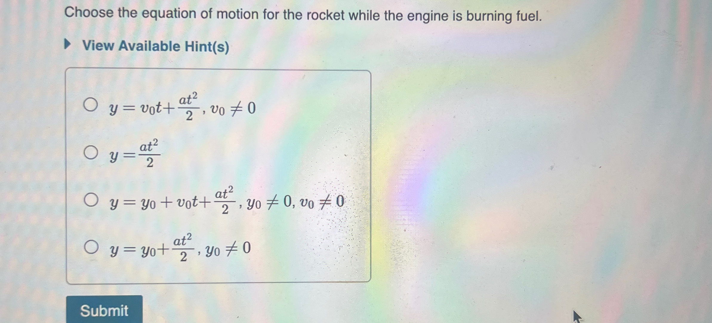 Solved Choose the equation of motion for the rocket while | Chegg.com