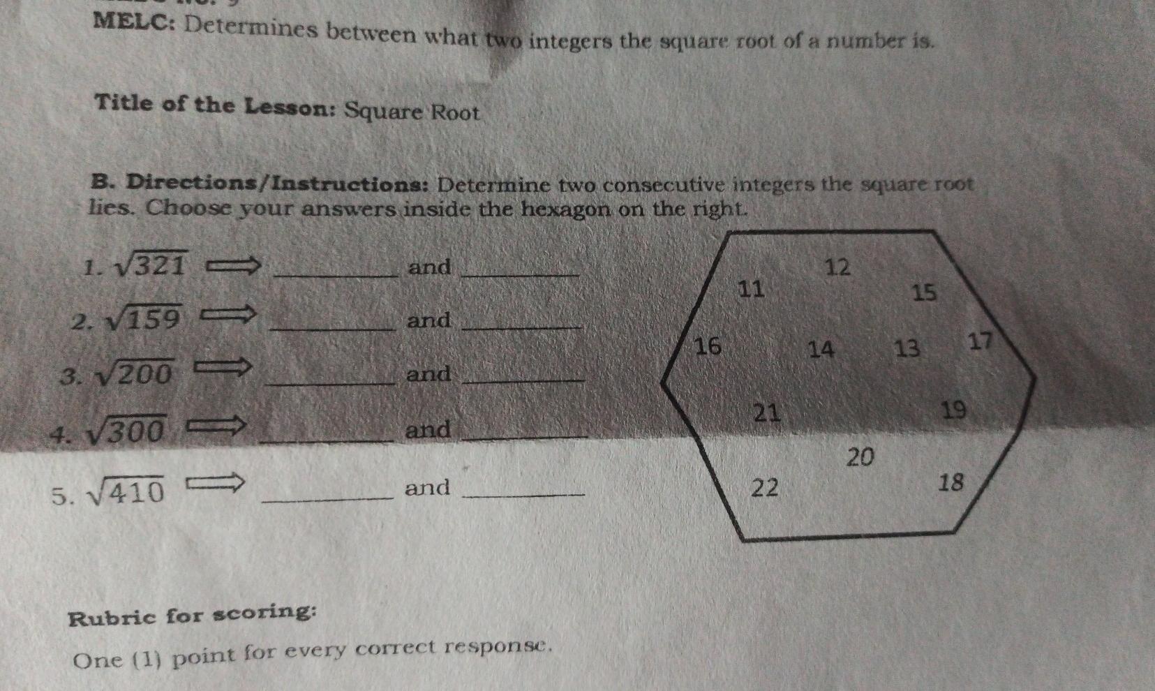 Solved MELC: Determines between what two integers the square | Chegg.com