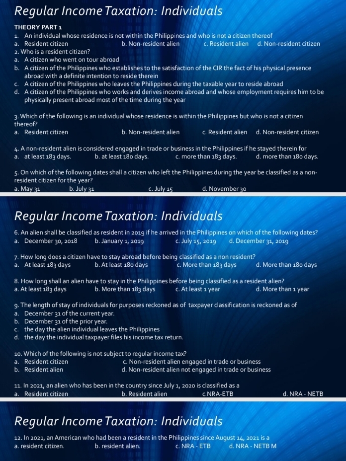 Solved Regular Income Taxation: IndividualsTHEORY PART 1An | Chegg.com