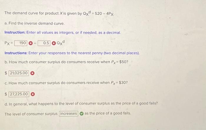 Solved The demand curve for product X is given by Qxd=520 - | Chegg.com