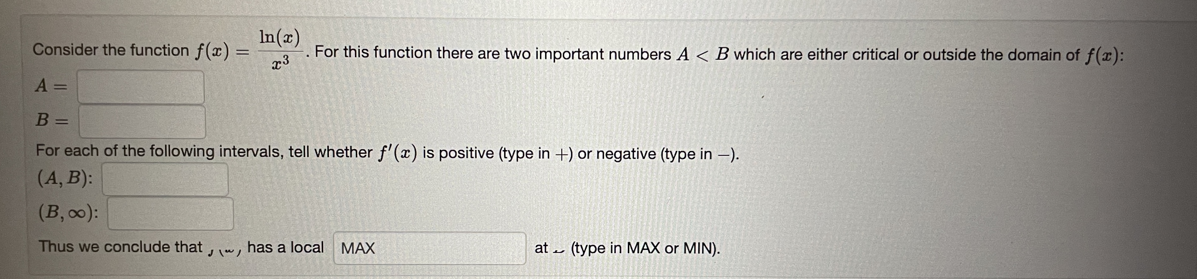 Solved Consider the function f(x)=ln(x)x3. ﻿For this | Chegg.com