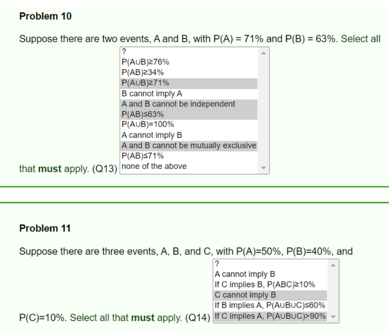 Solved Suppose there are two events, A and B, with P(A)=71% | Chegg.com