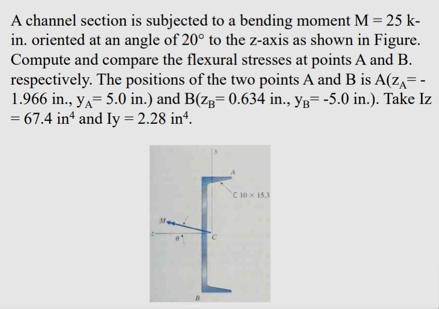 Solved A channel section is subjected to a bending moment M | Chegg.com