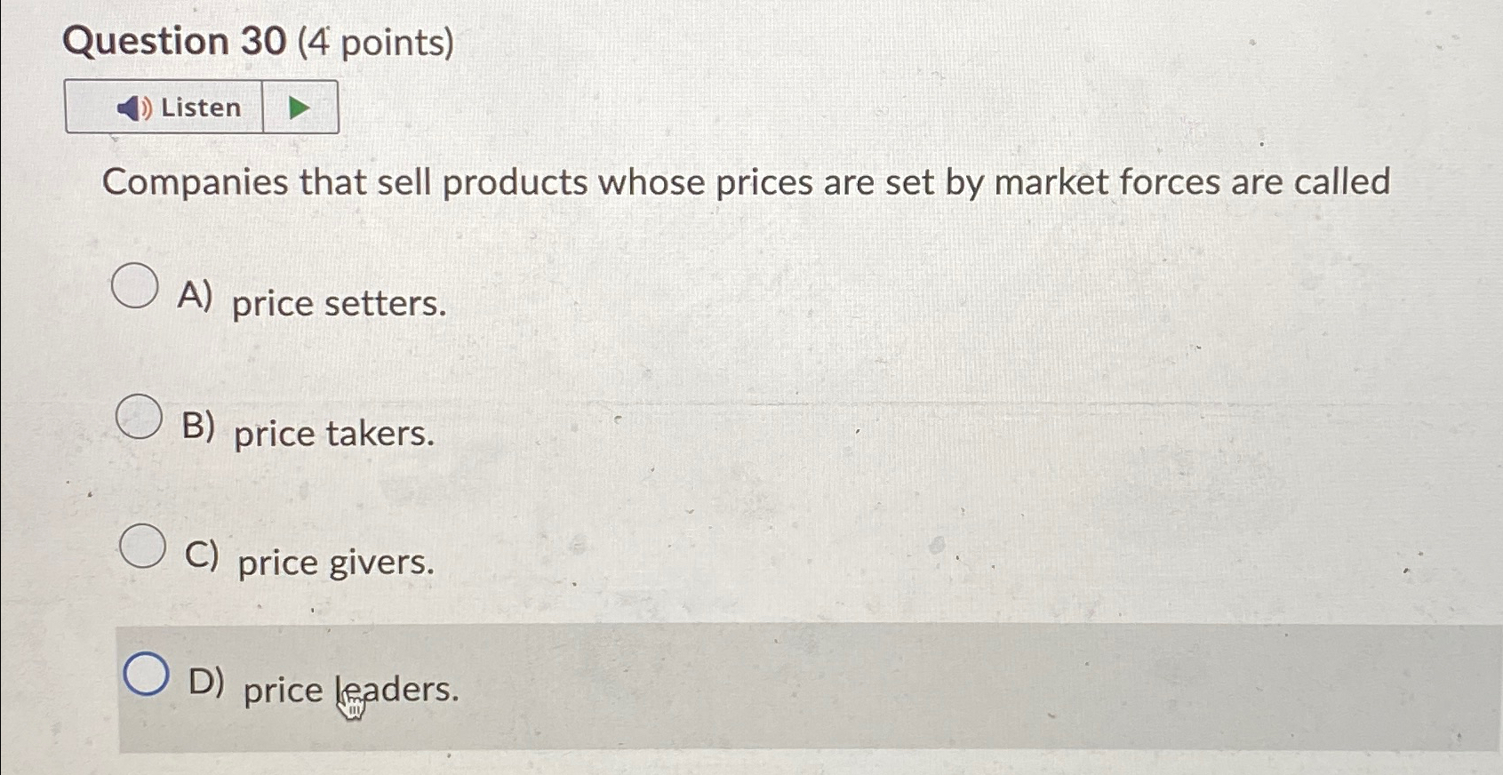 Solved Question 30 (4 ﻿points)ListenCompanies that sell | Chegg.com