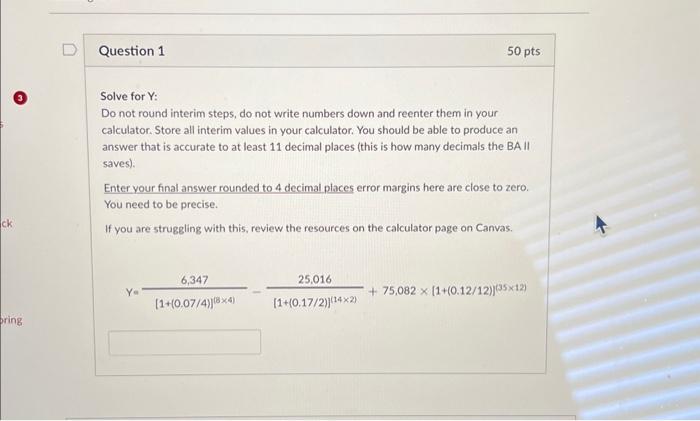 Solved Solve for Y : Do not round interim steps, do not | Chegg.com