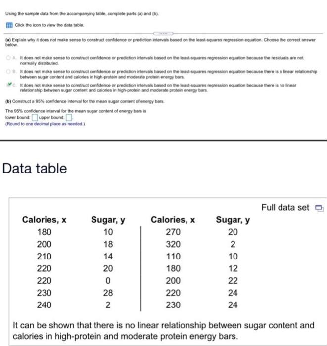 Solved Using the sample data from the accompanying table | Chegg.com