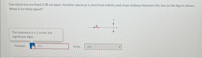 Two electrons are fixed 2.08 cm apart. Another | Chegg.com