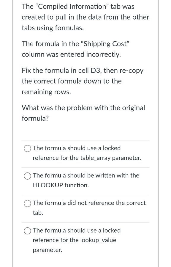 Solved The "Compiled Information" tab was created to pull in | Chegg.com