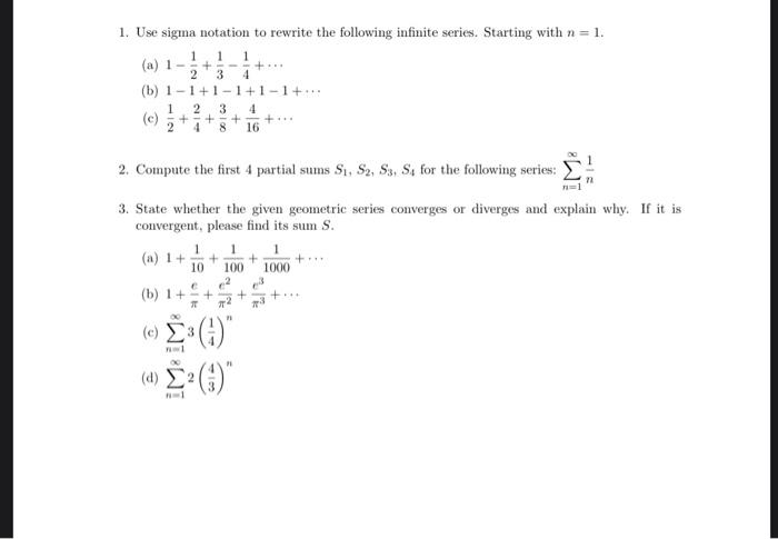 Solved 1. Use sigma notation to rewrite the following | Chegg.com
