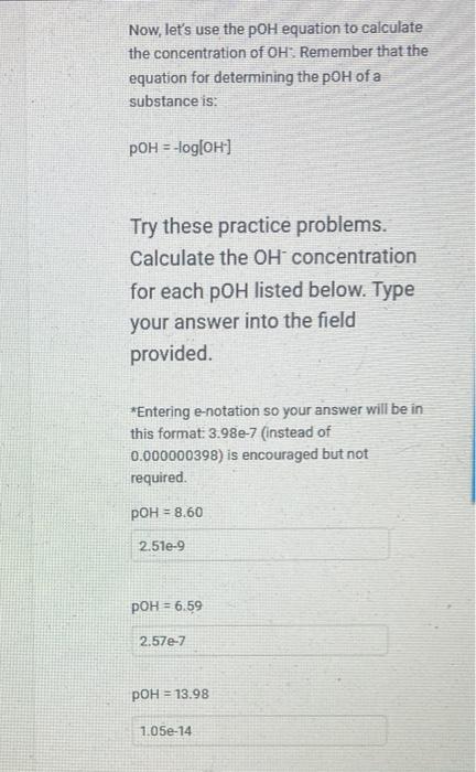 Solved Now, let's use the pOH equation to calculate the | Chegg.com