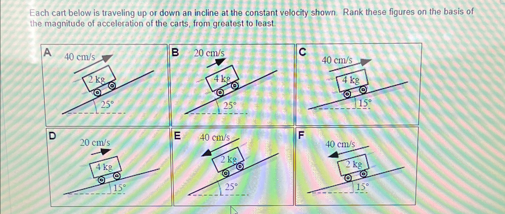 Solved Each cart below is traveling up or down an incline at | Chegg.com