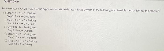 Solved For the reaction: A+2B→2C+D, the experimental rate | Chegg.com