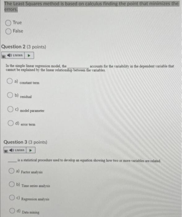 Solved The Least Squares method is based on calculus finding | Chegg.com