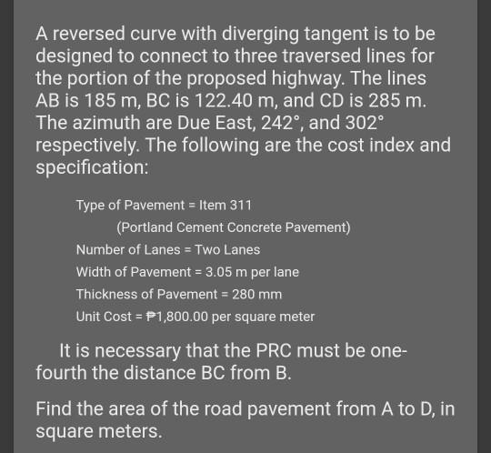 Solved A reversed curve with diverging tangent is to be | Chegg.com
