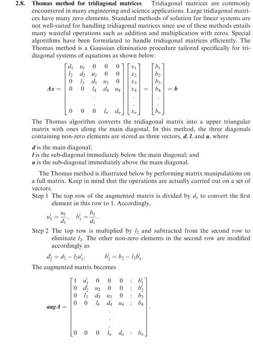 2 8 Thomas Method For Tridiagonal Matrices
