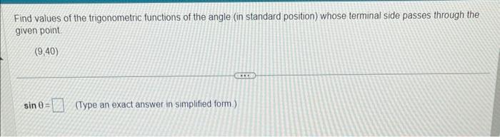 Solved Find values of the trigonometric functions of the | Chegg.com