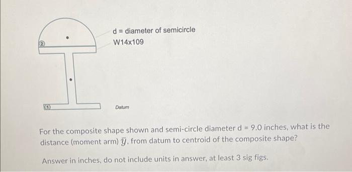 Solved d= diameter of semicircle W14x109 (0) Datum For the | Chegg.com