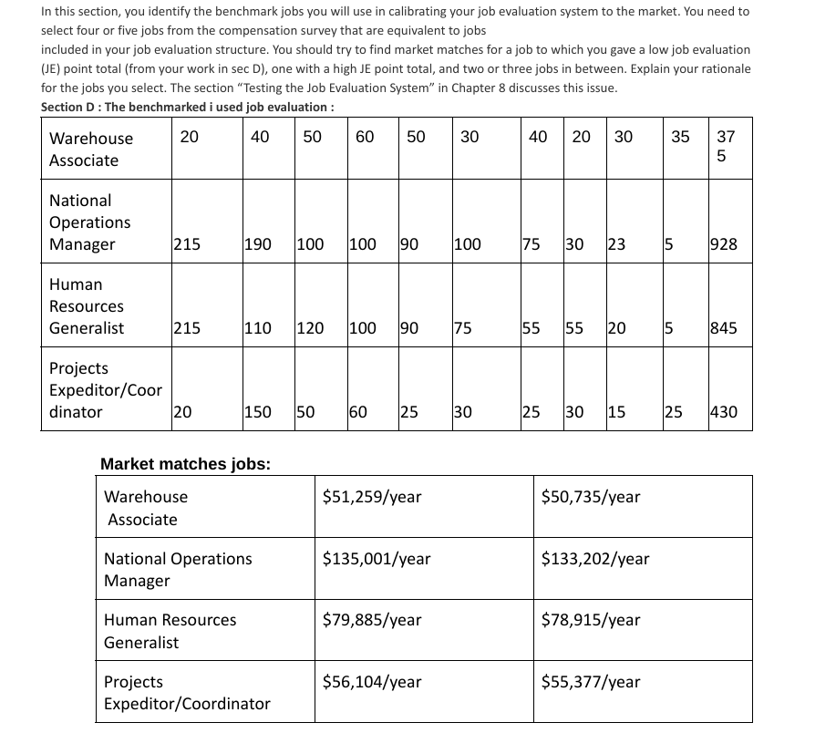 Solved In this section, you identify the benchmark jobs you | Chegg.com