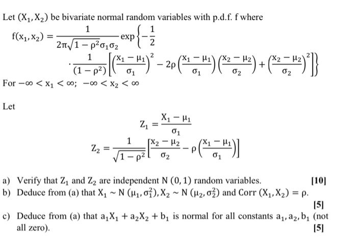 Solved 1 {-} Let (X1,X2) be bivariate normal random | Chegg.com
