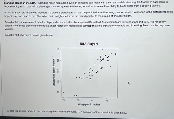 Solved Standing Reach in the NBA - Standing reach measures | Chegg.com