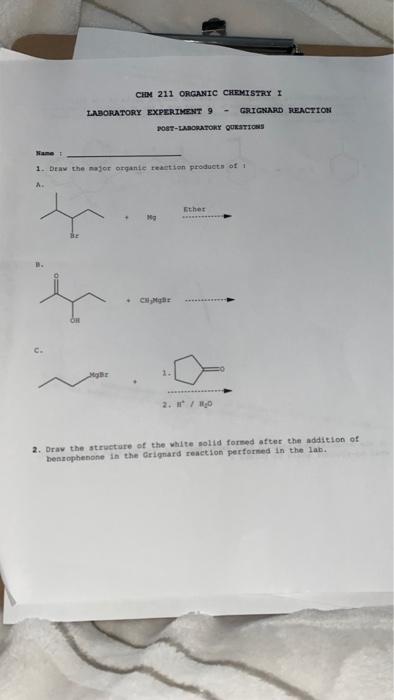 [Solved]: CHM 211 ORGANIC CHEMISTRY I LABORATORY EXPERIMENT