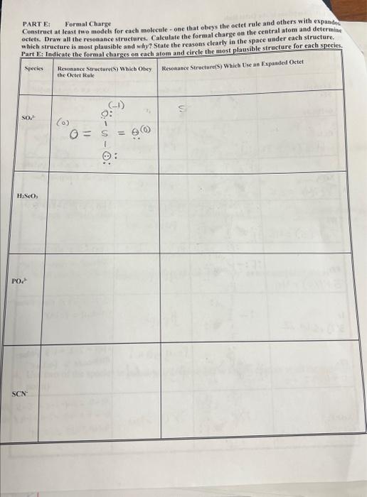 Solved PART E: Formal Charge Construct at least twe models | Chegg.com