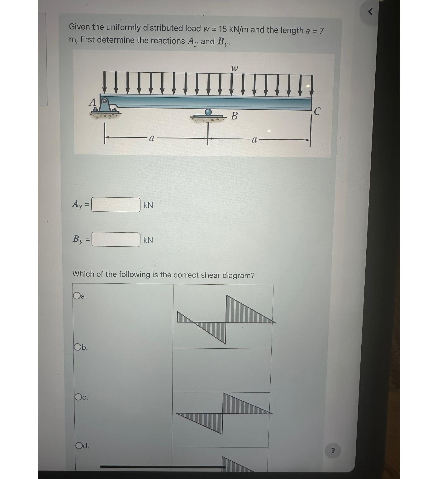 Solved Given the uniformly distributed load w=15kNm ﻿and the | Chegg.com