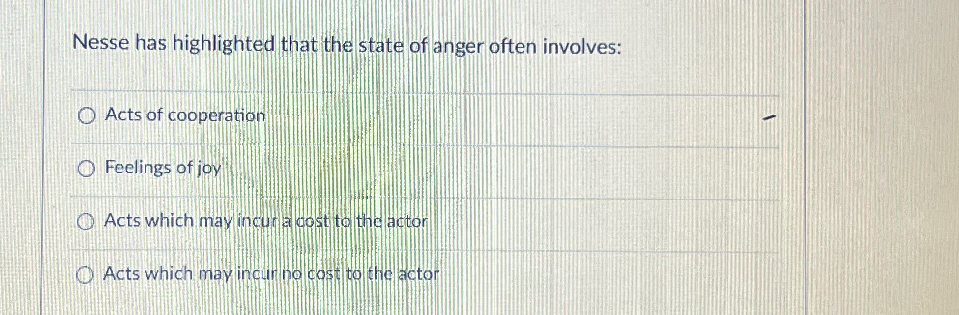 Solved Nesse has highlighted that the state of anger often | Chegg.com