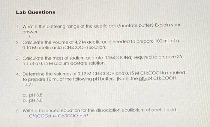 Solved Lab Questions 1. What is the buffering range of the | Chegg.com