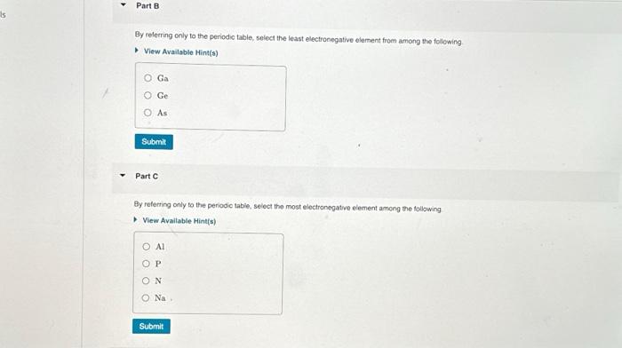 Solved By relerring only to the periodic table, select the | Chegg.com