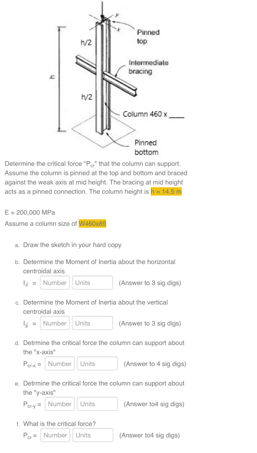 Solved Determine the critical force Pcr " ﻿that the column | Chegg.com