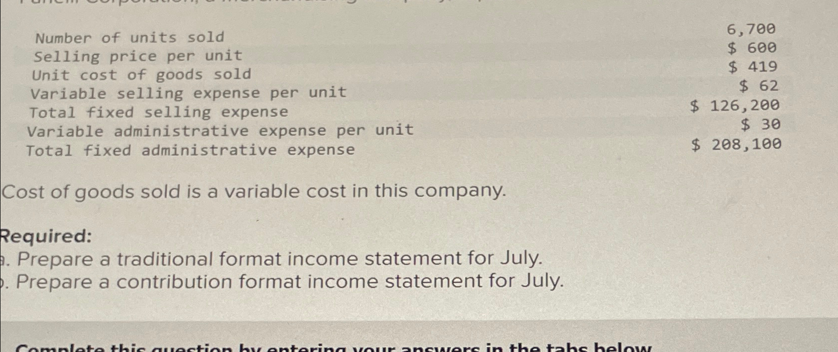 Solved \table[[Number of units sold,6,700],[Selling price | Chegg.com