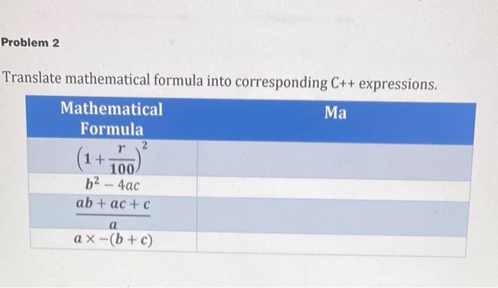 Solved Problem 2 Translate mathematical formula into | Chegg.com