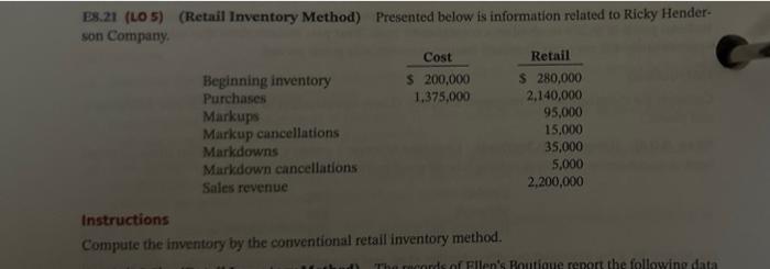 Solved Es.21 (L0 5) (Retail Inventory Method) Presented | Chegg.com