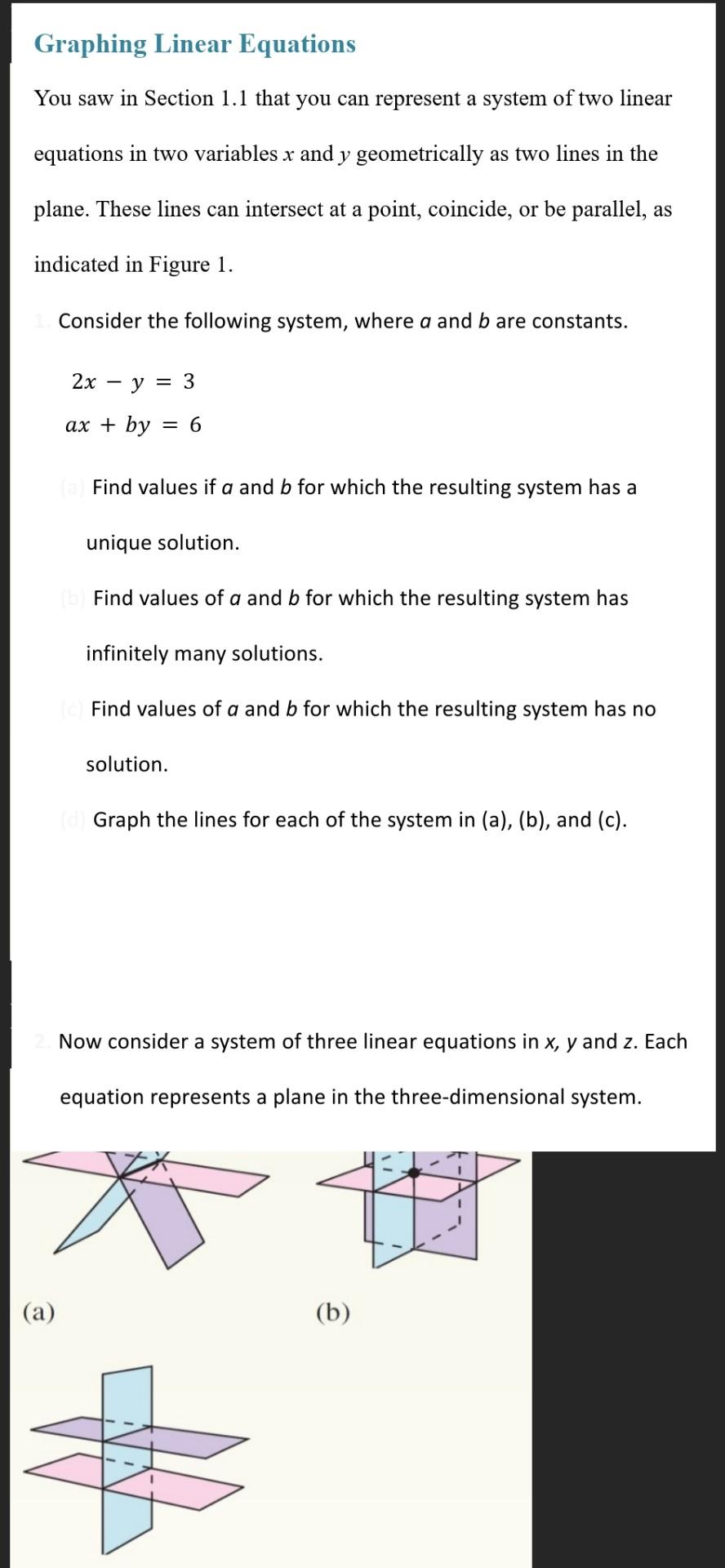 Solved Graphing Linear Equations You saw in Section 1.1 that | Chegg.com