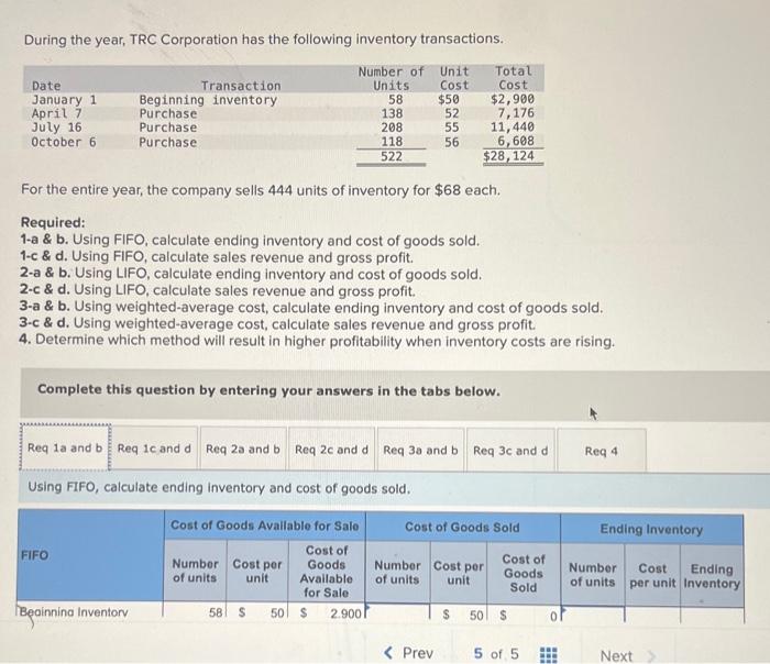 Solved During the year, TRC Corporation has the following | Chegg.com