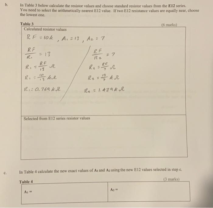 Solved In Table 3 below calculate the resistor values and | Chegg.com