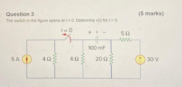 Solved Question 3 The switch in the figure opens at t=0. | Chegg.com