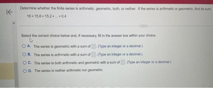 Solved Determine Whether The Finite Series Is Arithmetic 9644