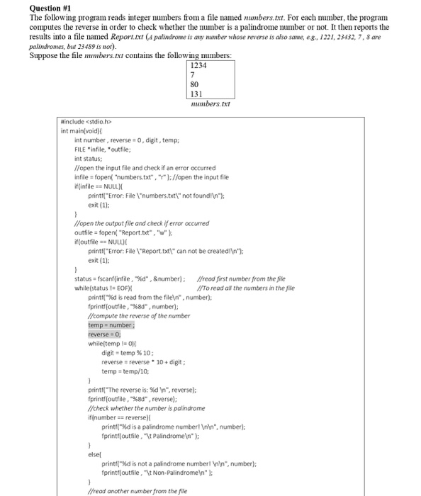 Solved Question #1 The following program reads integer | Chegg.com