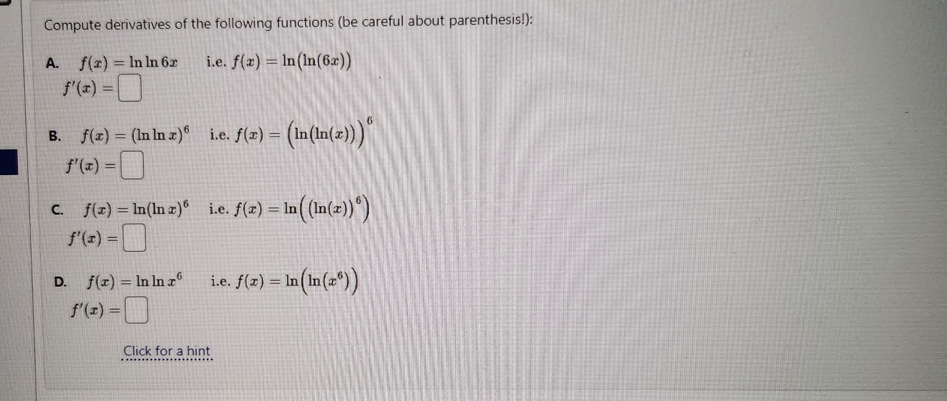 Solved Compute derivatives of the following functions (be | Chegg.com